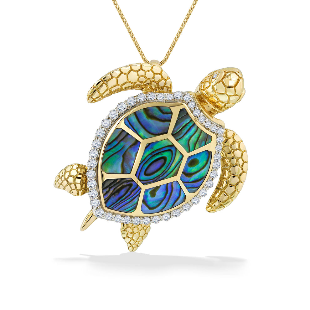 Large Abalone and Diamond Turtle Pendant – Na Hoku