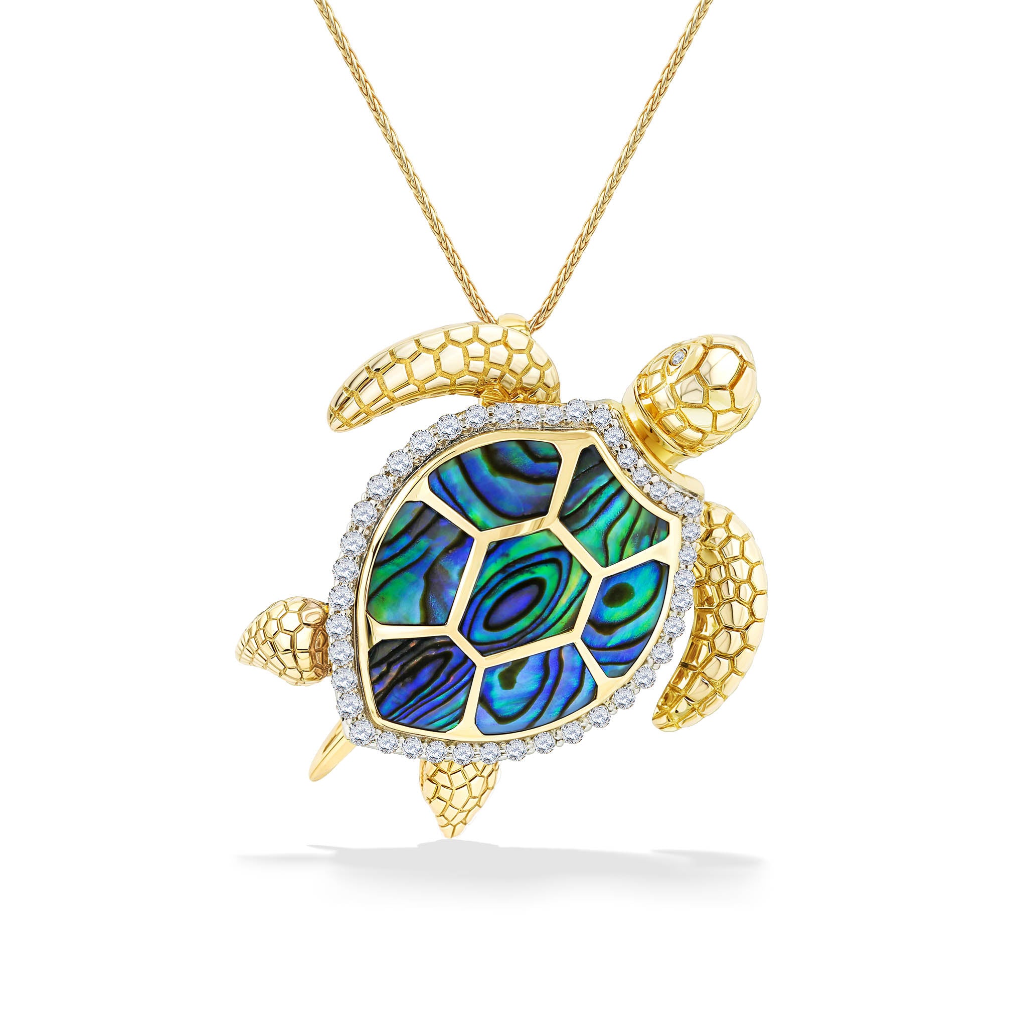 Large Turtle Pendant with Abalone Inlay & Diamonds – Na Hoku