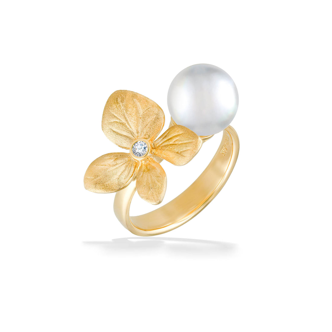 Hydrangea Ring a 9mm White South Sea Pearl and Center Diamond, Size 7 ...