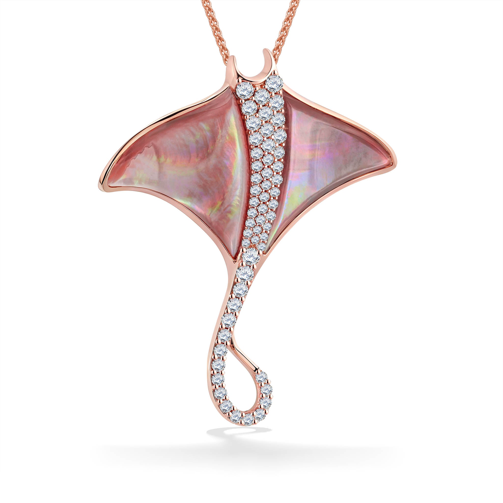 Large Kabana Pink Mother of Pearl and Diamond Manta Ray Pendant – Na Hoku