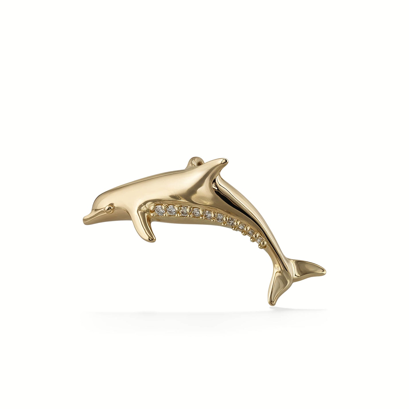 Dolphin Pendant with Diamonds - 14K Yellow Gold - Na Hoku