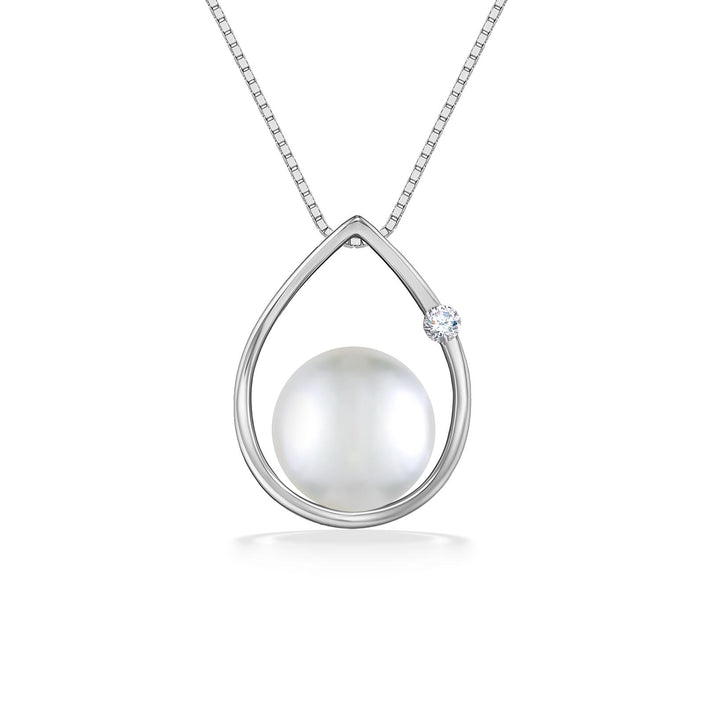 White Akoya Pearl Raindrop Diamond Pendant, 7mm – Na Hoku