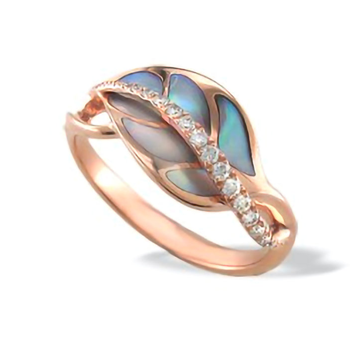 Maile Leaf Pink Mother of Pearl Ring–14K Rose Gold & Diamond – Na Hoku